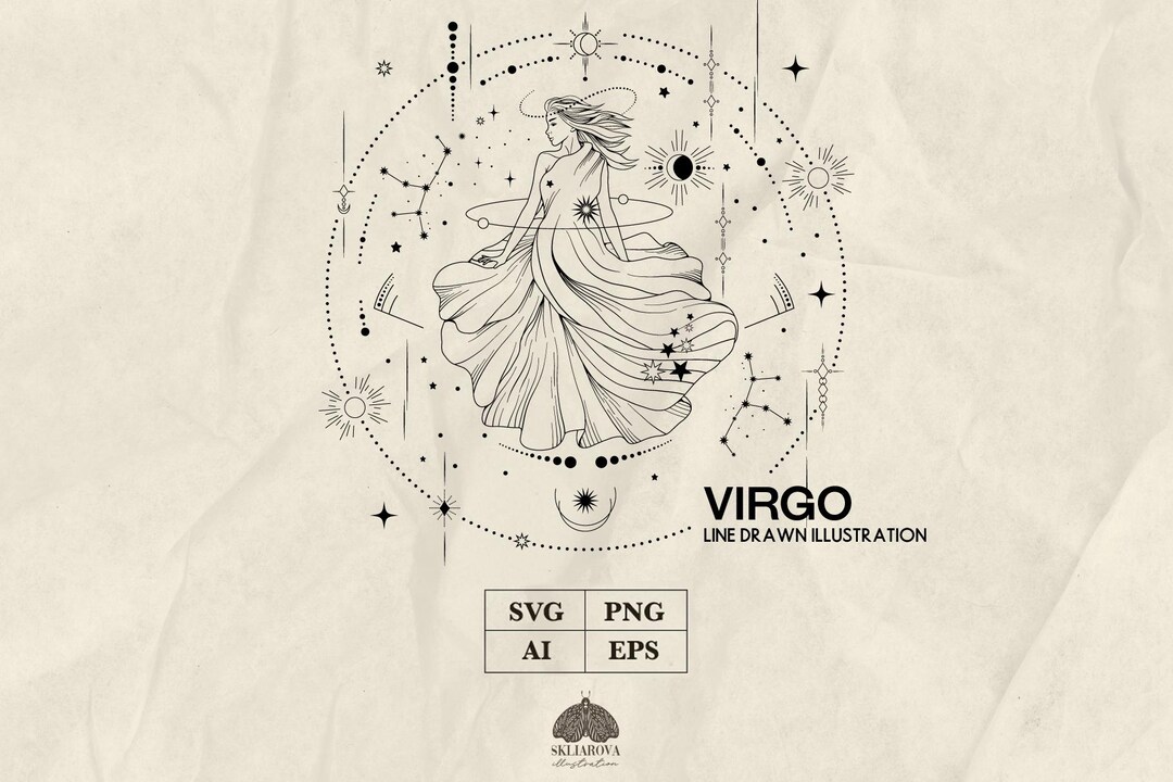 Virgo Zodiac Sign Line Drawing SVG PNG EPS | Hand Drawn Minimal ...