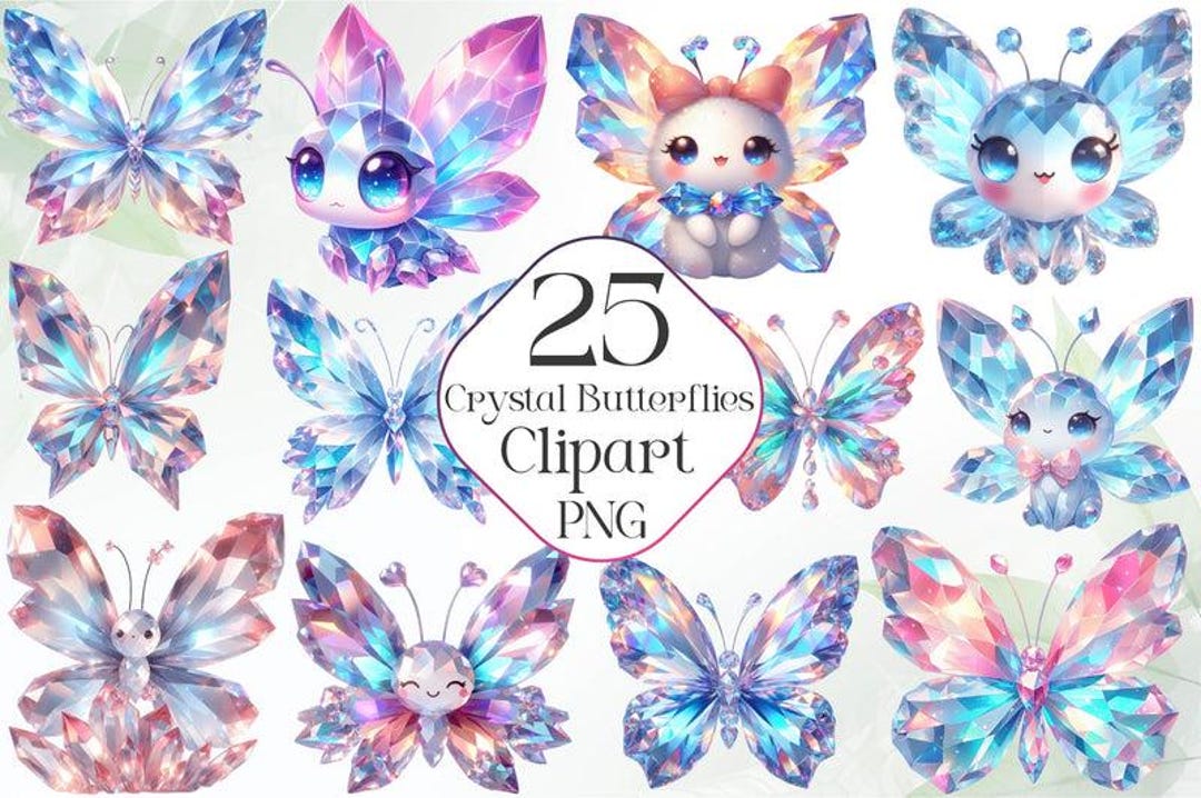 Crystal Butterflies Clipart Bundle | Magical Nature PNG Designs ...