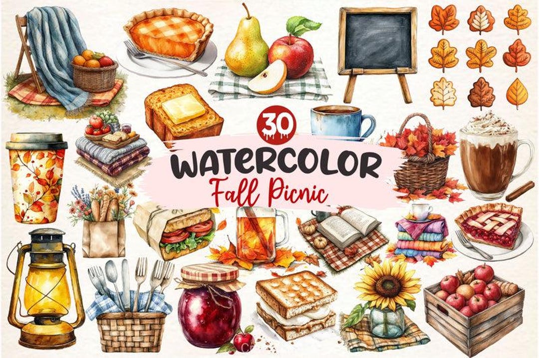 Fall Picnic Clipart Bundle: Cozy Autumn Illustrations (PNG) - Etsy
