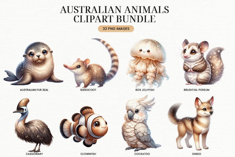 Australian Animals Clipart Bundle – 32 Unique Wildlife PNG Images for ...