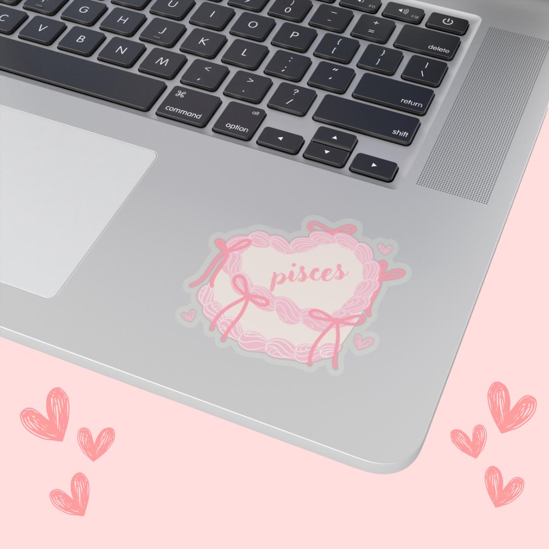 Cute Pink Pisces Sticker, Aesthetic Coquette Heart Cake Decal, Girly ...