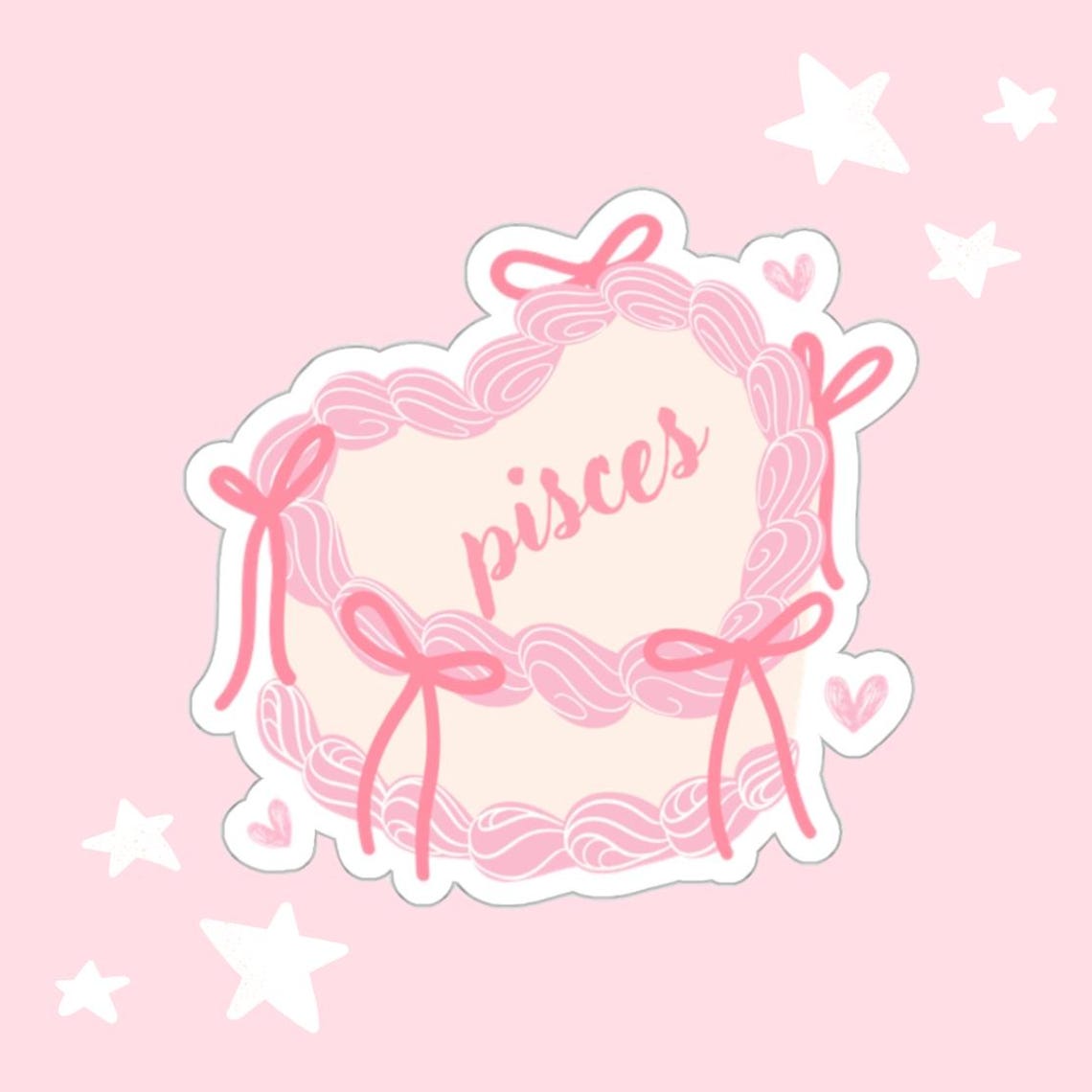 Cute Pink Pisces Sticker, Aesthetic Coquette Heart Cake Decal, Girly ...