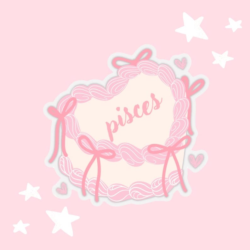 Cute Pink Pisces Sticker, Aesthetic Coquette Heart Cake Decal, Girly ...
