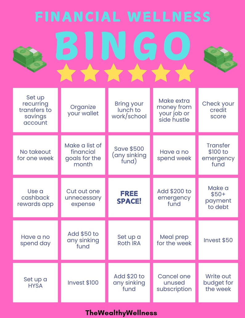 Financial Wellness Bingo - Etsy