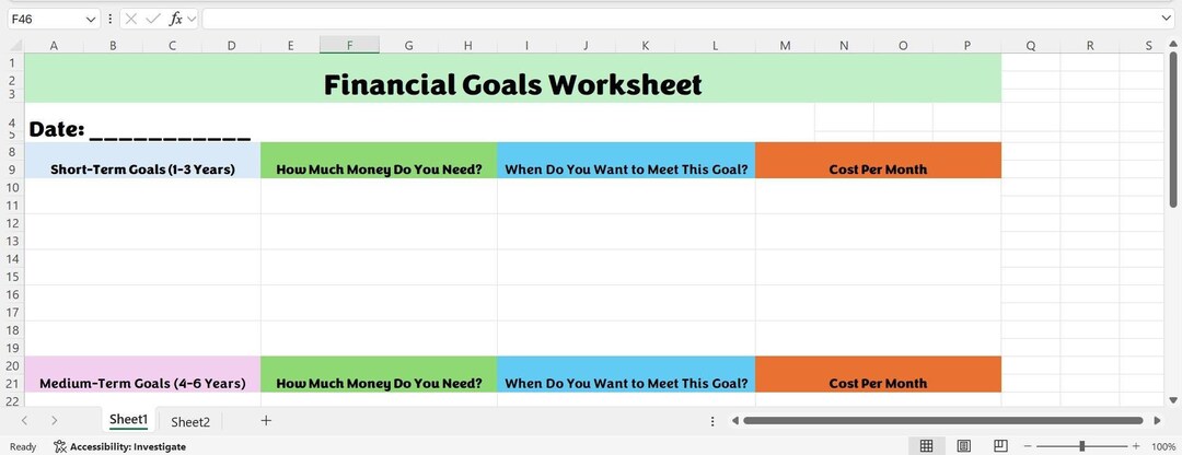 Excel Financial Goals Spreadsheet - Etsy