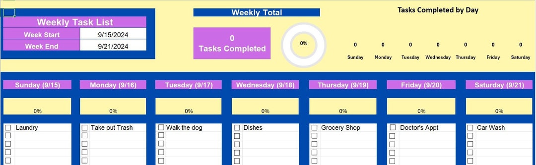 Excel Chore Chart Spreadsheet - Etsy