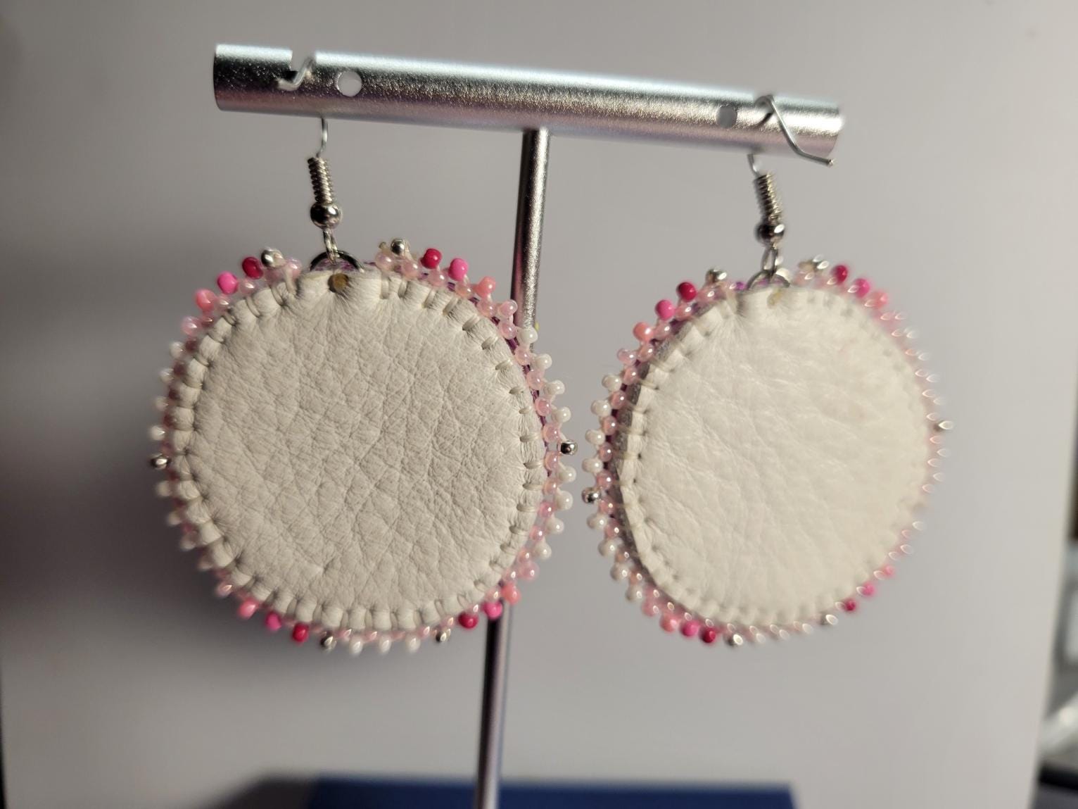 Pink Native American Beaded Round Earrings Handmade - Etsy