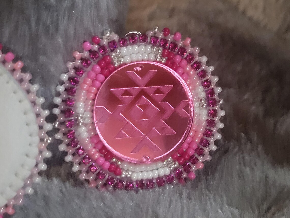 Pink Native American Beaded Round Earrings Handmade - Etsy