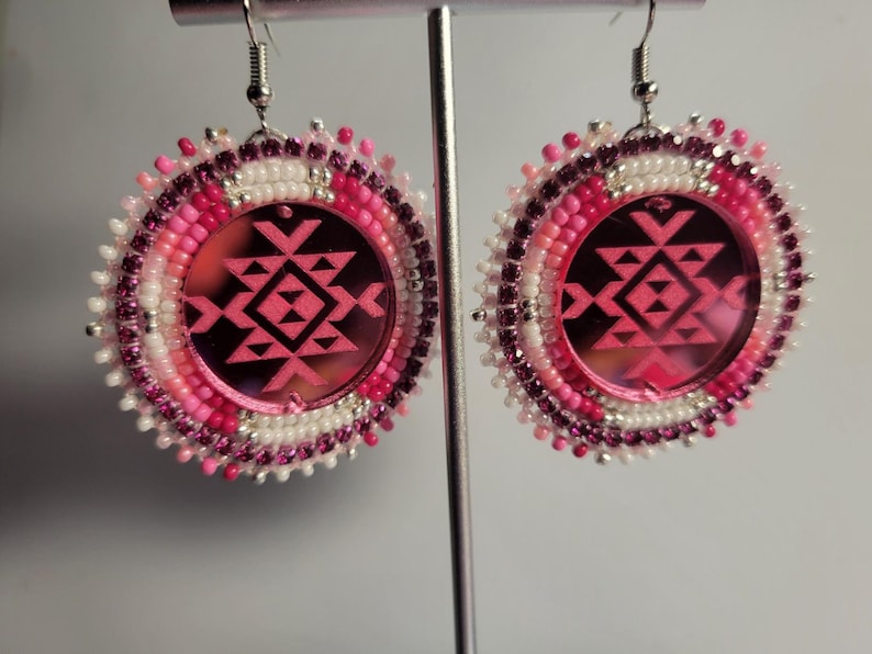 Pink Native American Beaded Round Earrings Handmade - Etsy