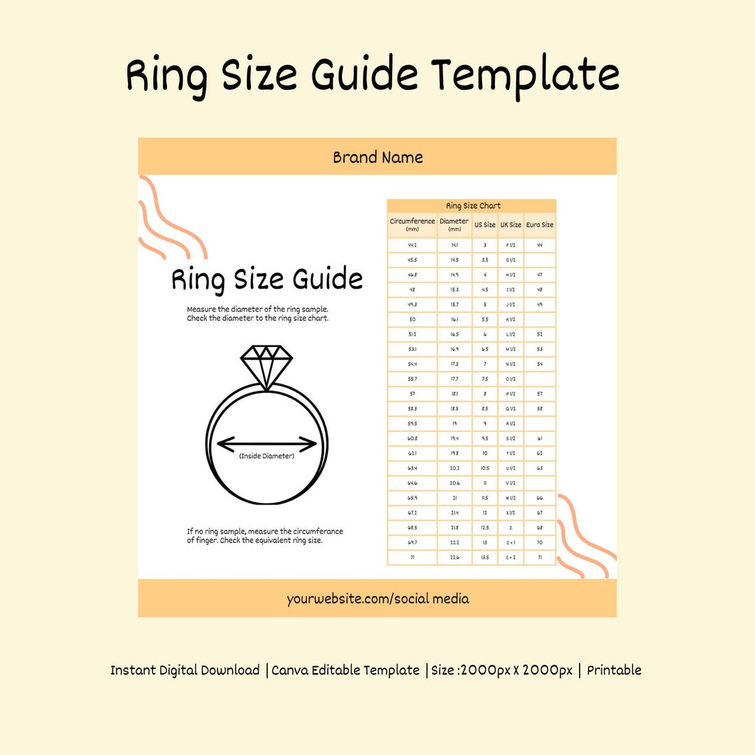Digital Ring Size Guide Template Instant Download, Editable & Printable ...