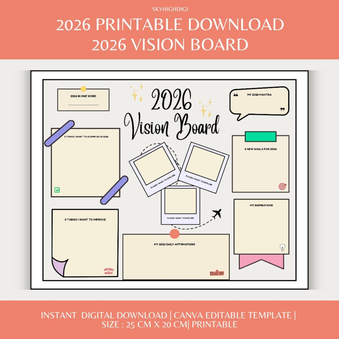 2026 Vision Board Printable | Digital Vision Board Template | Goal ...