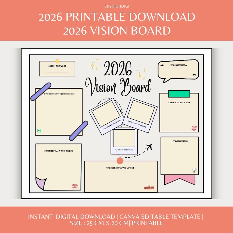 2026 Vision Board Printable | Digital Vision Board Template | Goal ...