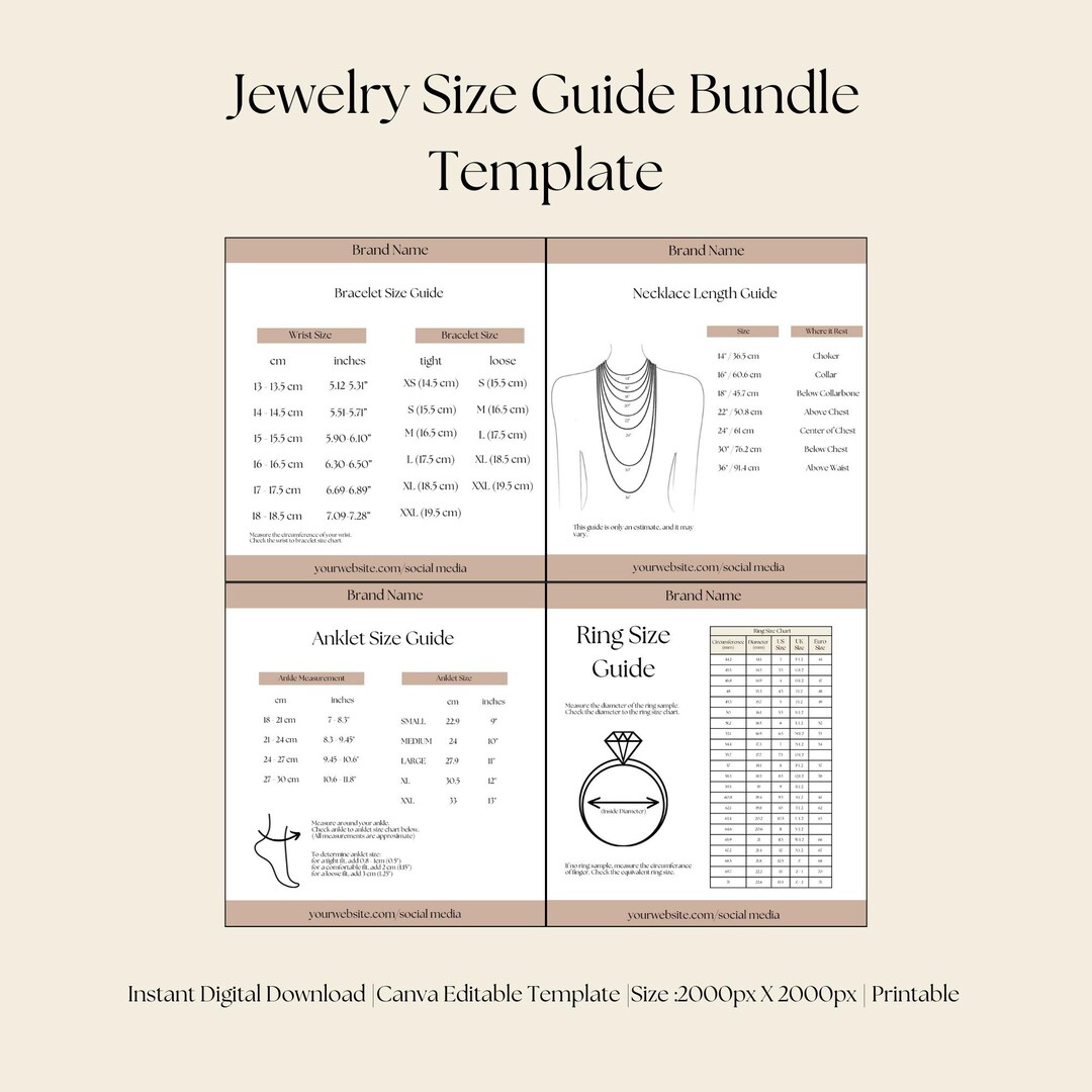 Digital Jewelry Size Guide Bundle standard Instant Download, Editable ...