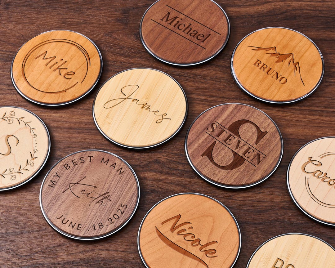 Custom Wireless Charger With Name, 15W Fast Wooden Charging Pad ...