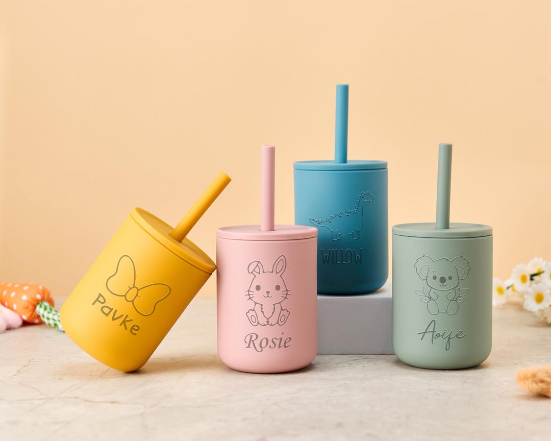 Silicone Kids Cup 7oz With Straw, Custom Engraved Sippy Tumbler for ...