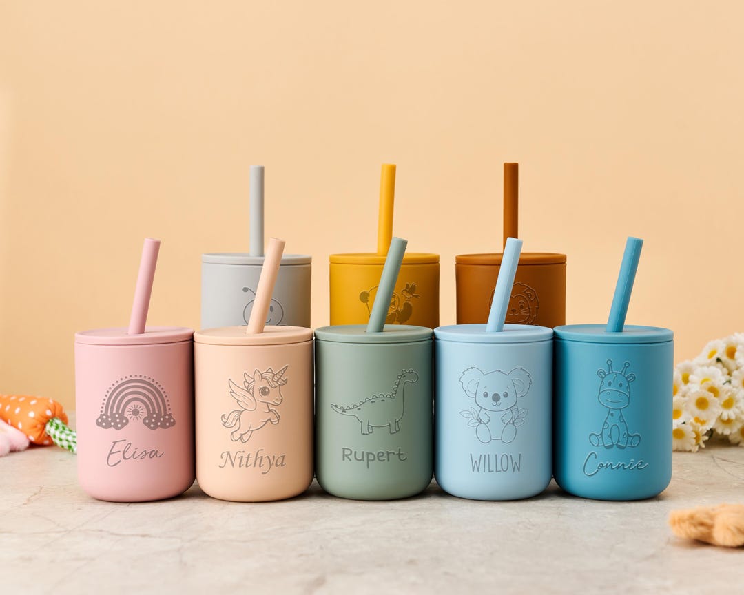 Personalized Sippy Cup With Straw 7oz for Toddlers, Custom Silicone Cup ...
