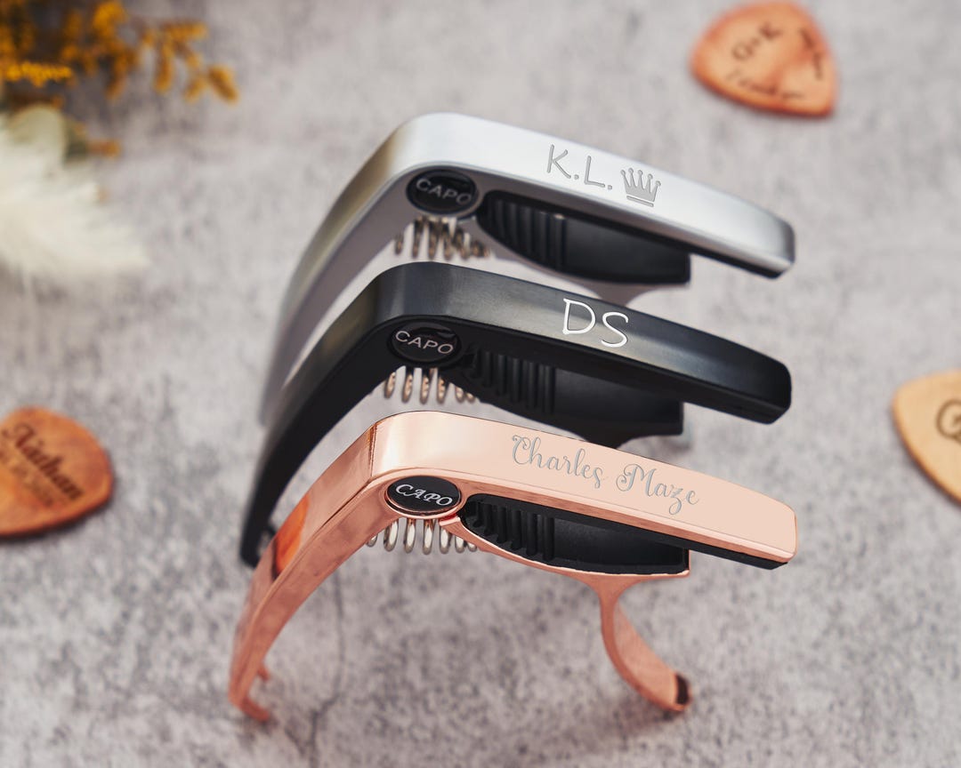 Engraved Guitar Capo and Pick Set, Personalized Metal Capo With Name ...