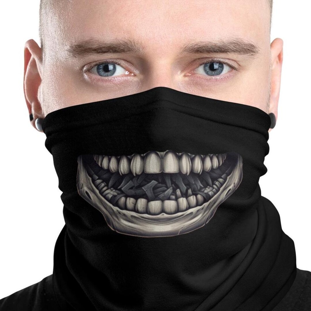 Skull Face Neck Gaiter, Creepy Scary Skull Joker Spawn Alien Teeth ...