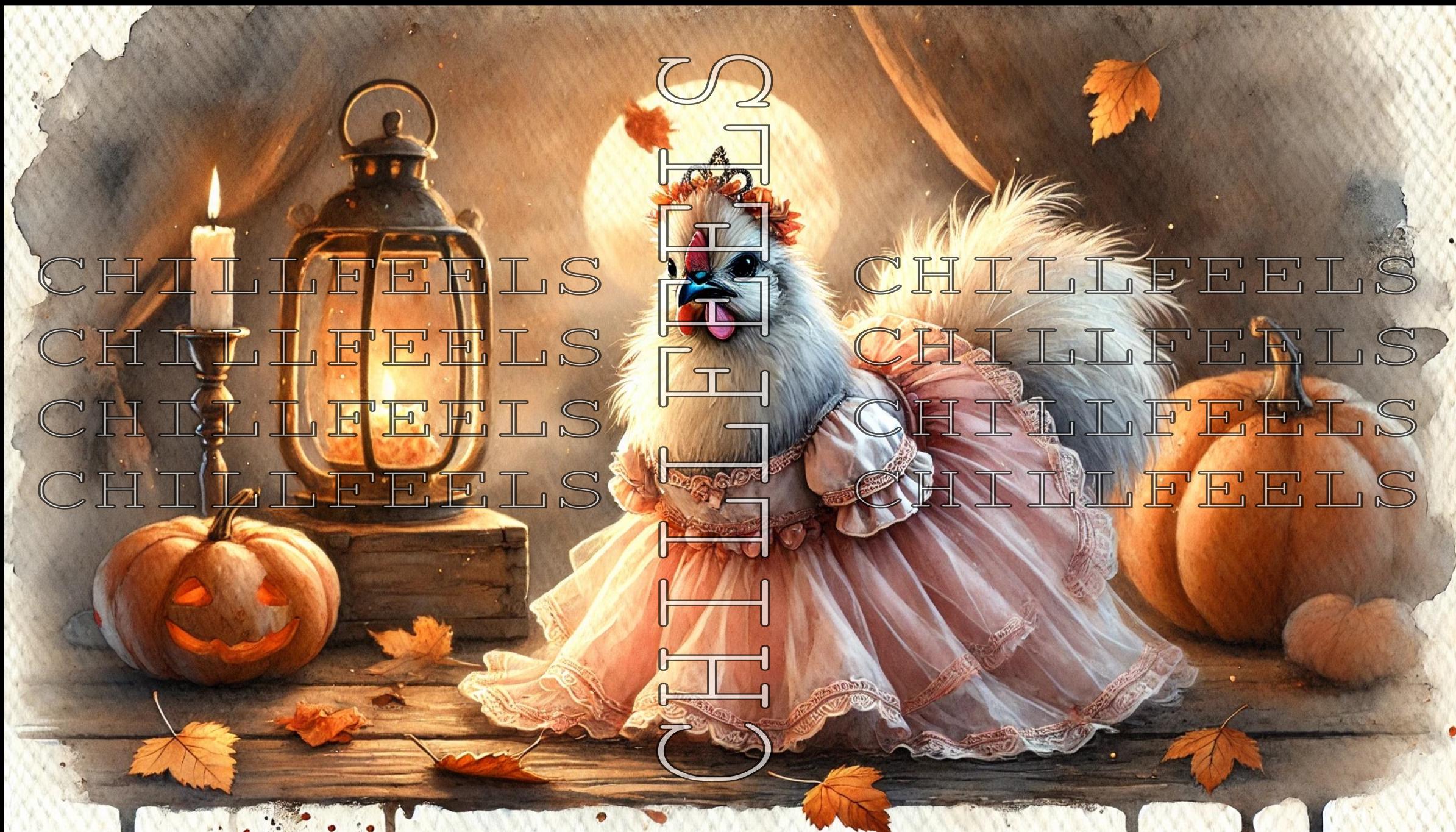 Halloween-tine Printable Cute Silkie Chicken in Costume 3 1/2 by 2 Inch ...