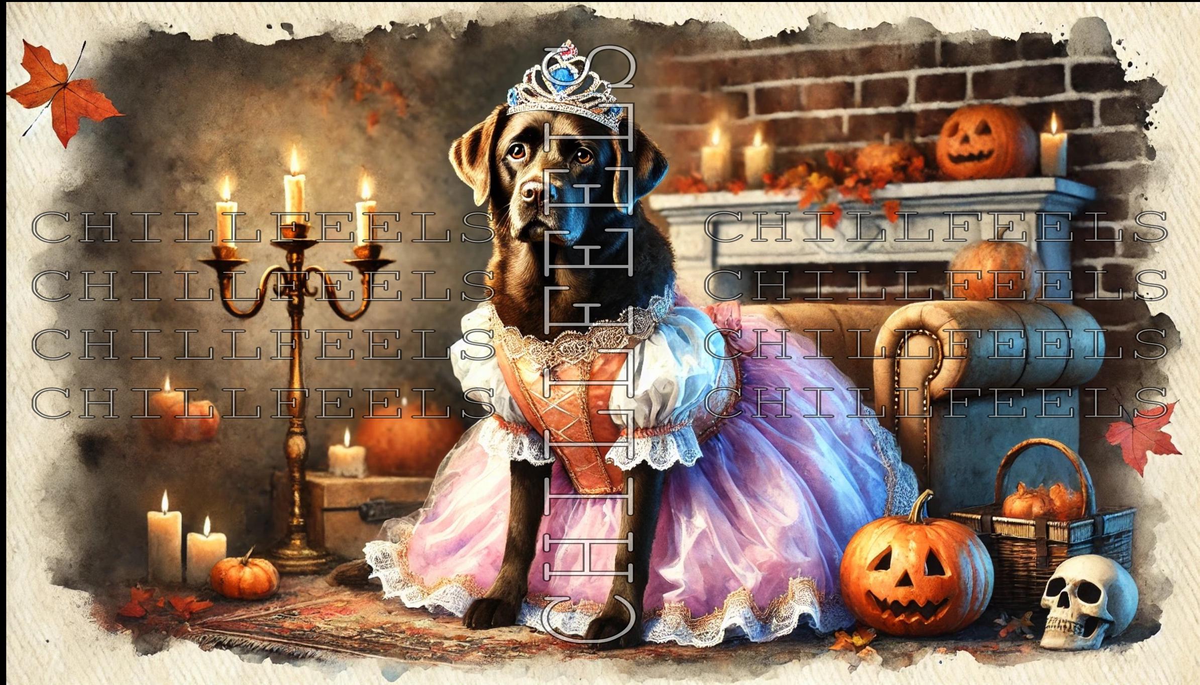 Halloween-tine Printable Cute Chocolate Lab in Costume 3 1/2 by 2 Inch ...