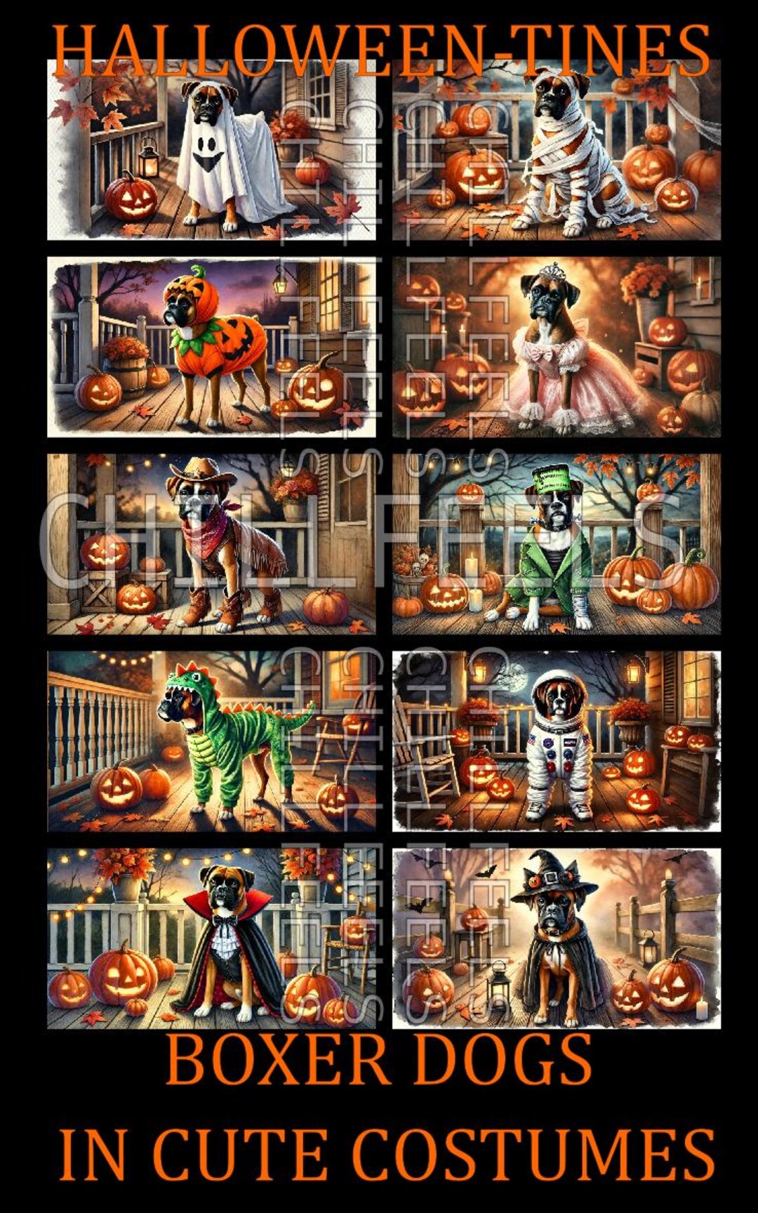 Halloween-tine Printable Boxer Dog's in Cute Costume 3 1/2 by 2 Inch - Etsy