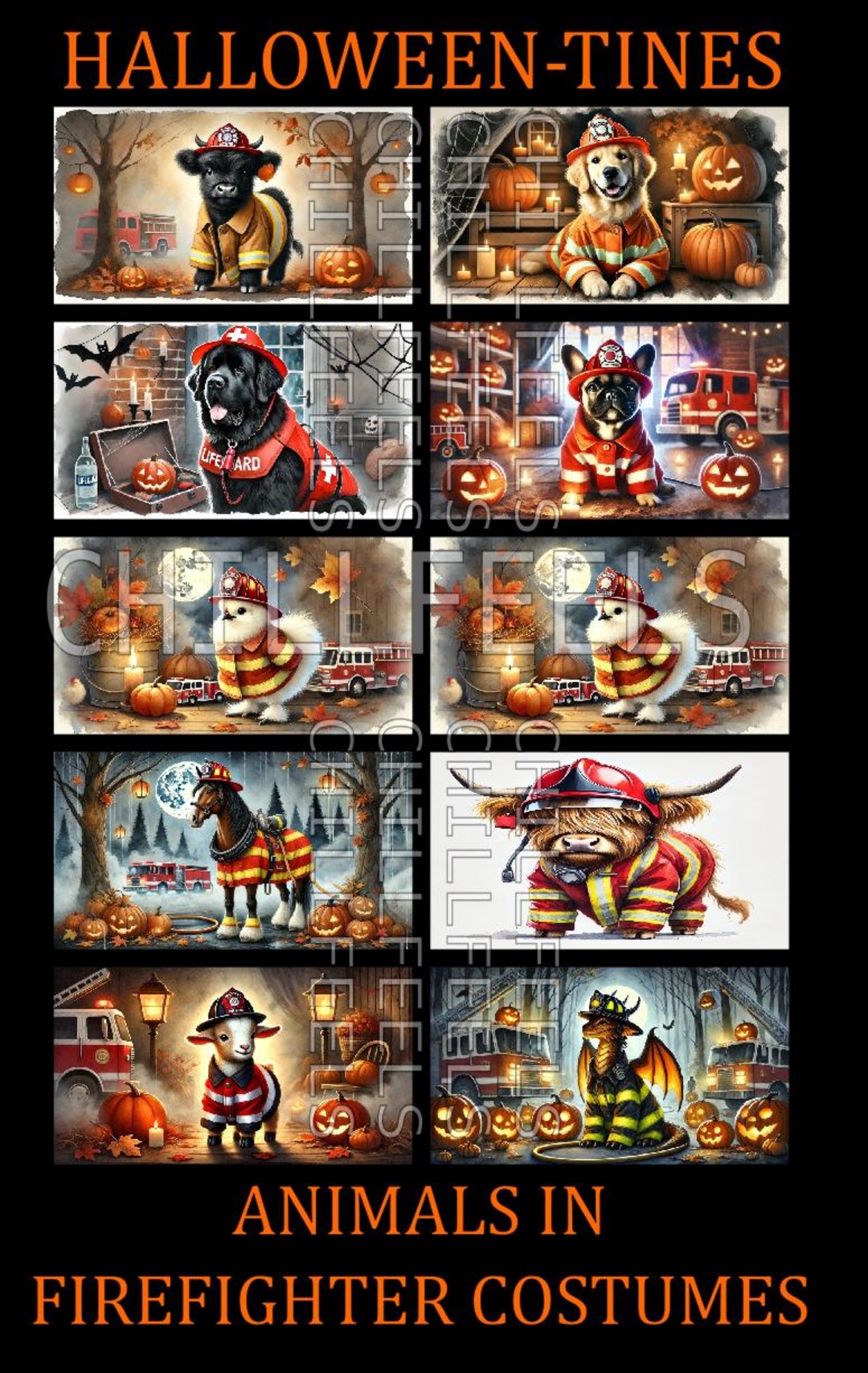Halloween-tine Printable Animals in Firefighter Costume 3 1/2 by 2 Inch ...