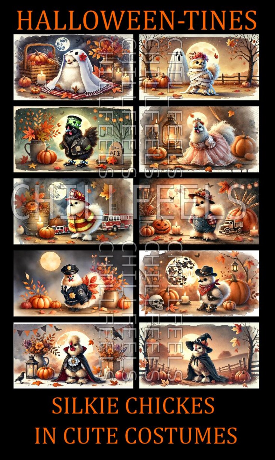 Halloween-tine Printable Cute Silkie Chicken in Costume 3 1/2 by 2 Inch ...