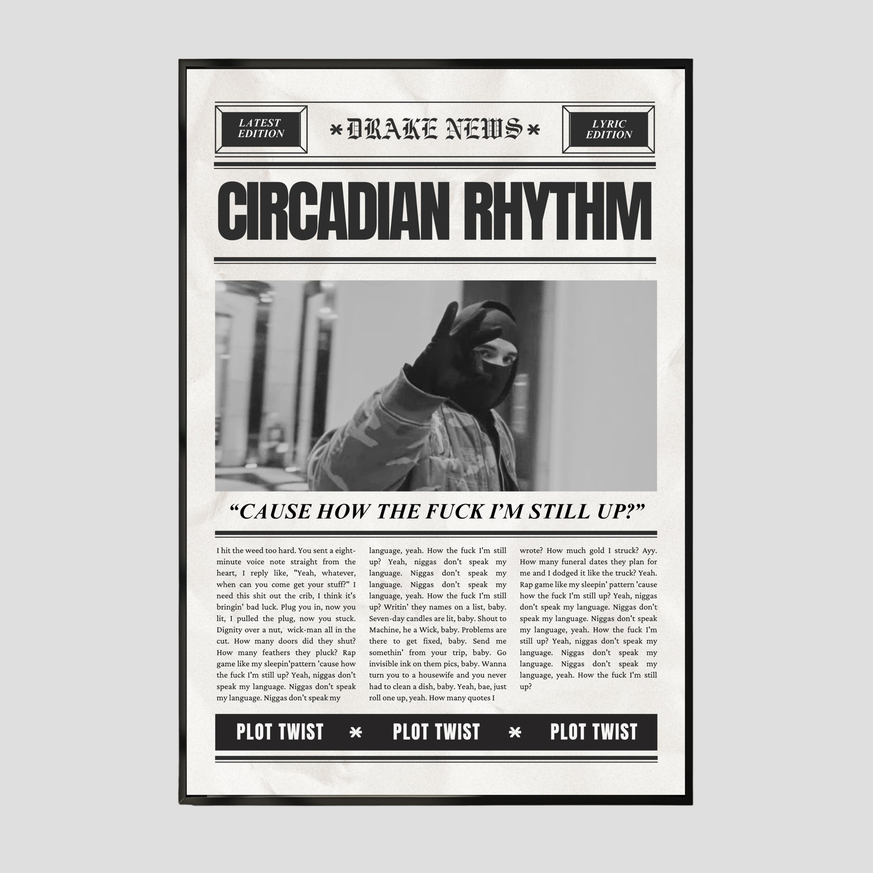 Drake Newspaper Print, Circadian Rhythm Lyric Poster, Drake Poster - Etsy