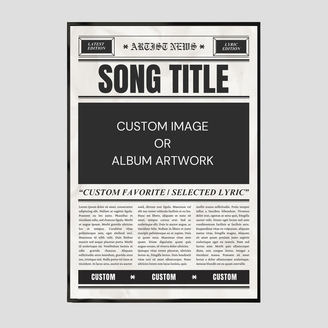 Custom Song Newspaper Print, Lyric Poster, Music Poster - Etsy