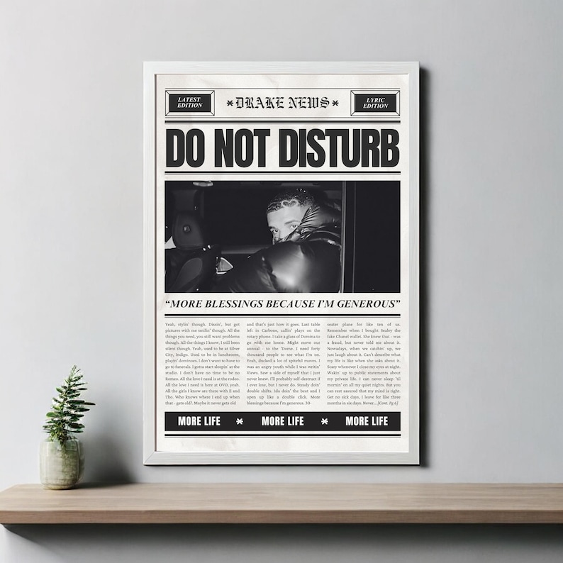 Drake Newspaper Print, Do Not Disturb Lyric Poster, Drake Poster - Etsy