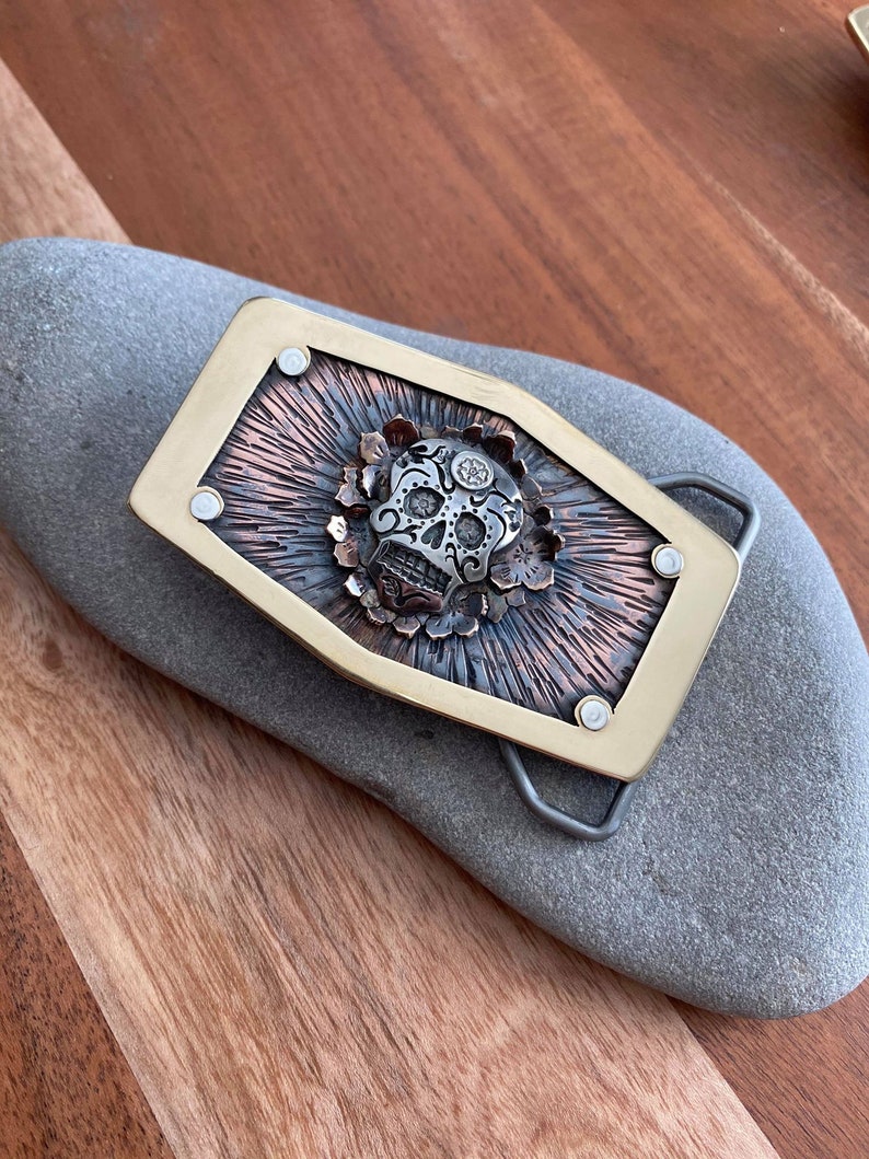 Sugar Skull Dia De Los Muertos Belt Buckle in Copper Bronze | Etsy