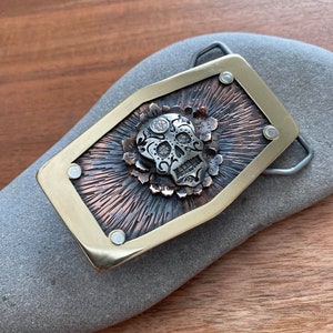 Sugar Skull Dia De Los Muertos Belt Buckle in Copper, Bronze and ...