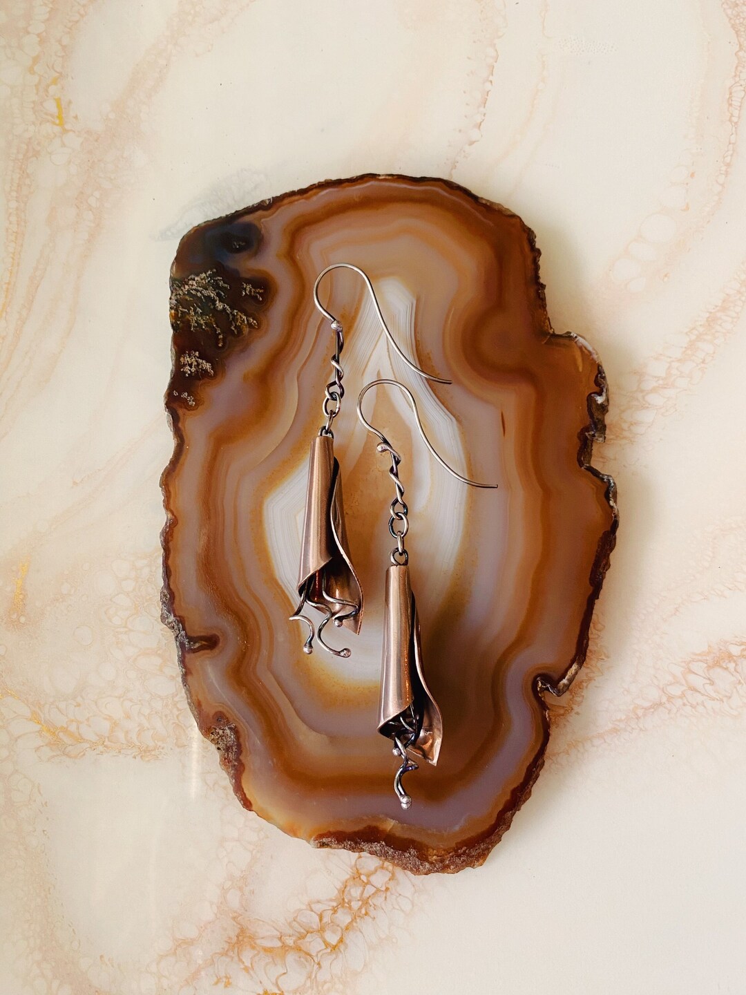 The Seduction of Spring Earrings in Bronze and Sterling Silver Lilly Earrings Floral Earrings ...