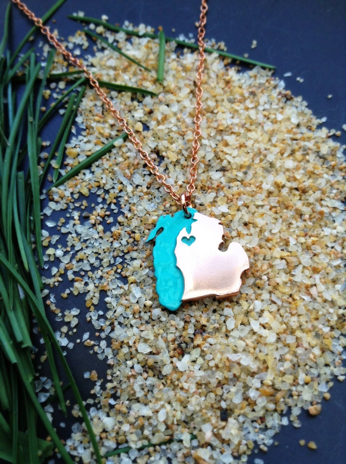 Copper Lake Michigan and Michigan State Pendant Necklace Personalize ...