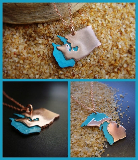 Any State or Country Pendant Necklace in Copper or Sterling Silver With a Body of Water Personalize the Location of the Heart Etsy