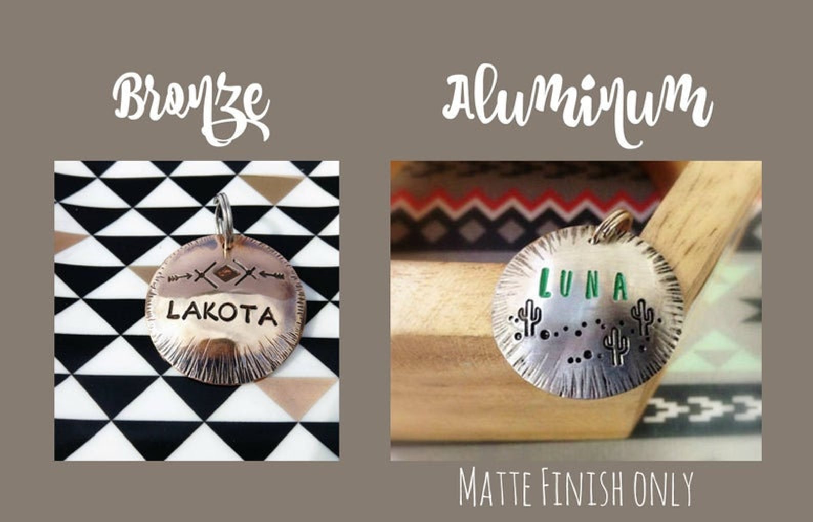 Southwest Earthy Bronze or Aluminum Pet ID Tag for the Earthy - Etsy