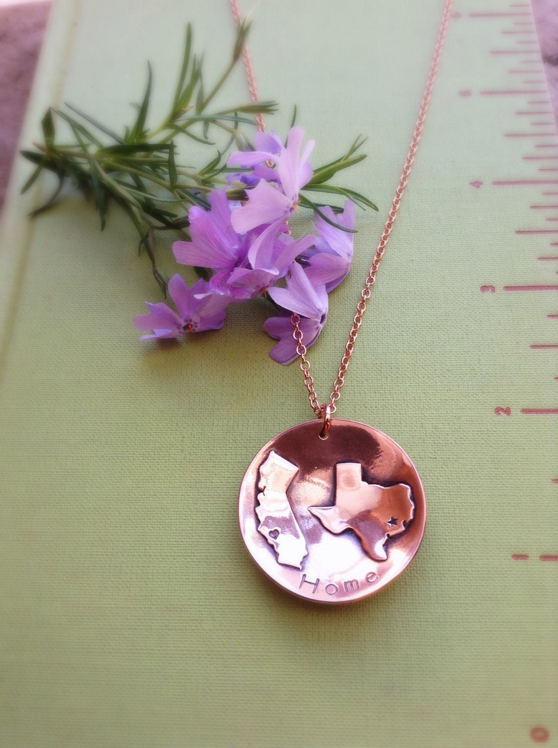 Two State or Countries on One Disc Pendant in Copper or - Etsy