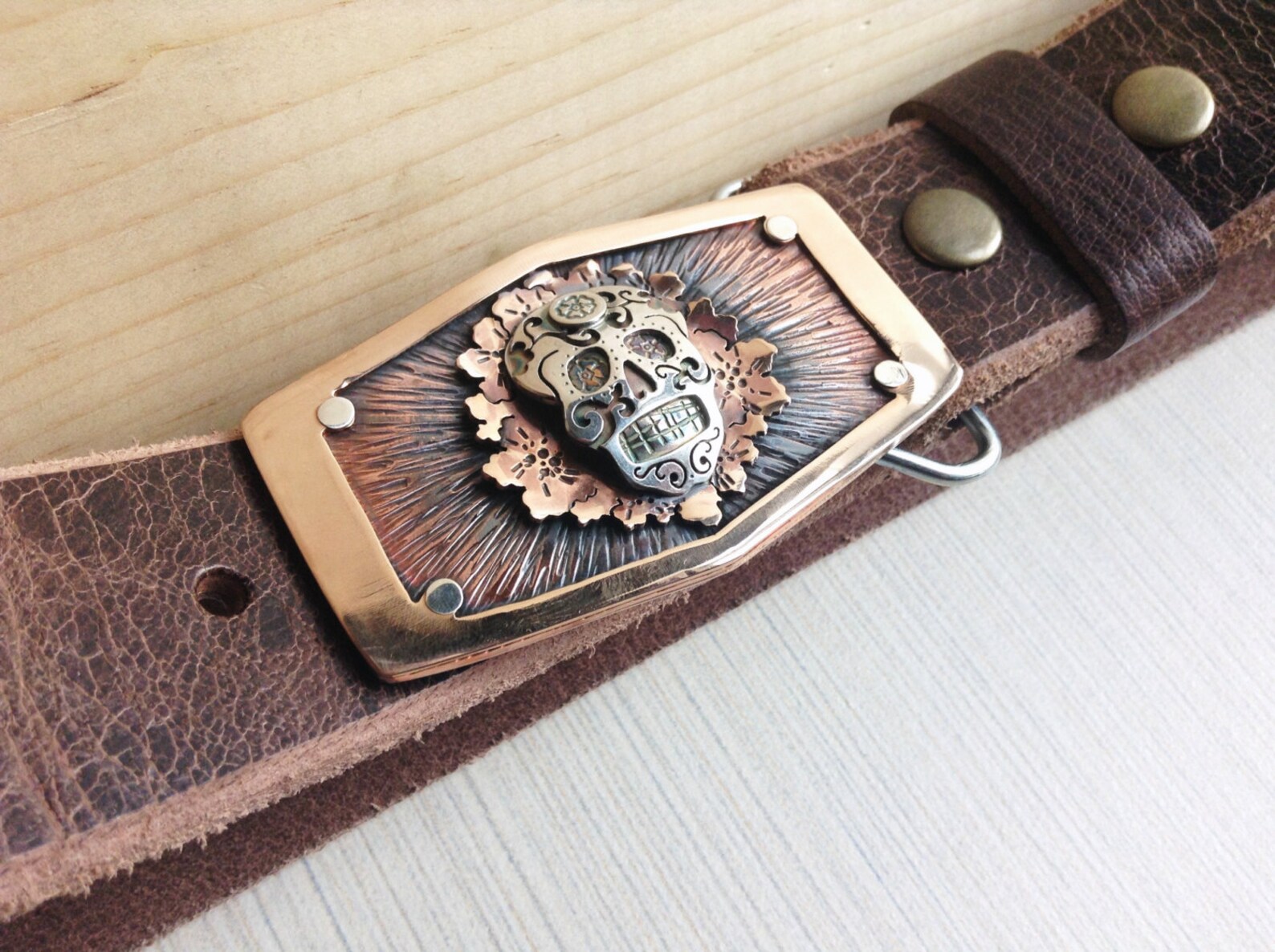 Sugar Skull Dia De Los Muertos Belt Buckle in Copper Bronze | Etsy