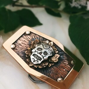 Sugar Skull Dia De Los Muertos Belt Buckle in Copper, Bronze and ...