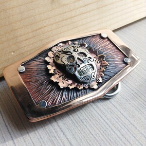 Sugar Skull Dia De Los Muertos Belt Buckle in Copper, Bronze and ...
