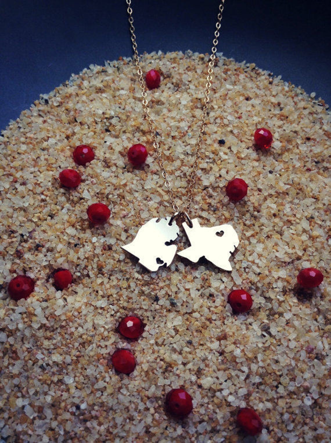 Double Micro State or Country Pendant in Sterling Silver Made - Etsy