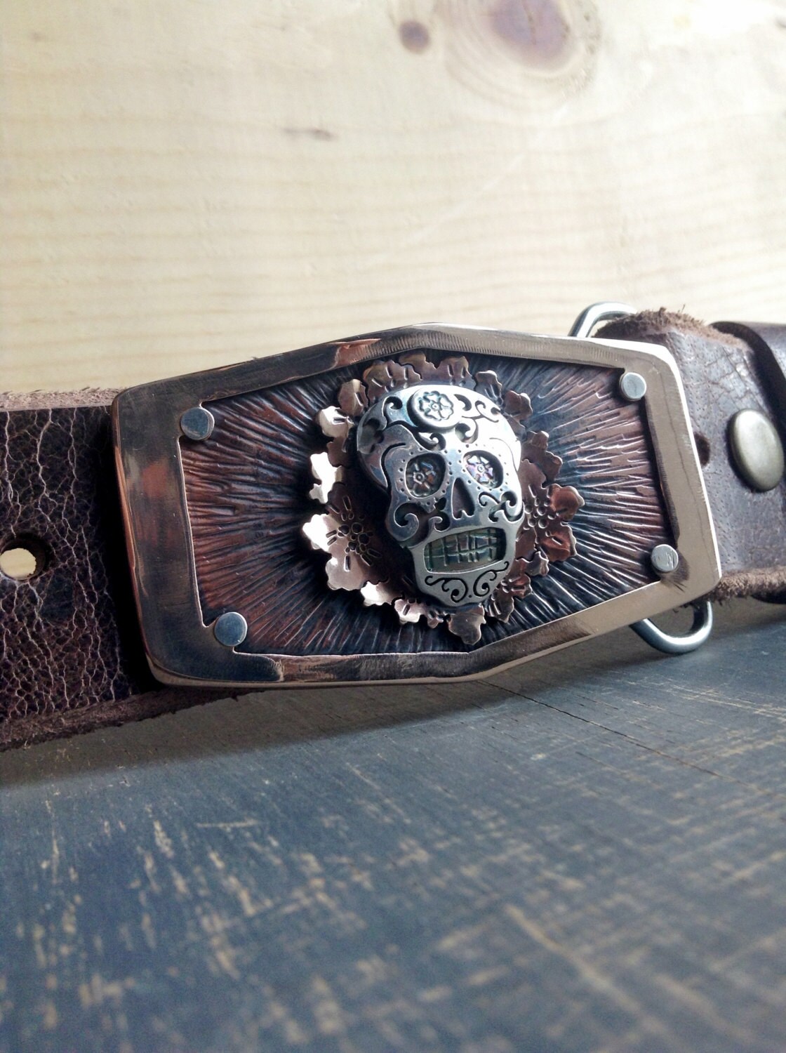 Sugar Skull Dia De Los Muertos Belt Buckle in Copper Bronze | Etsy