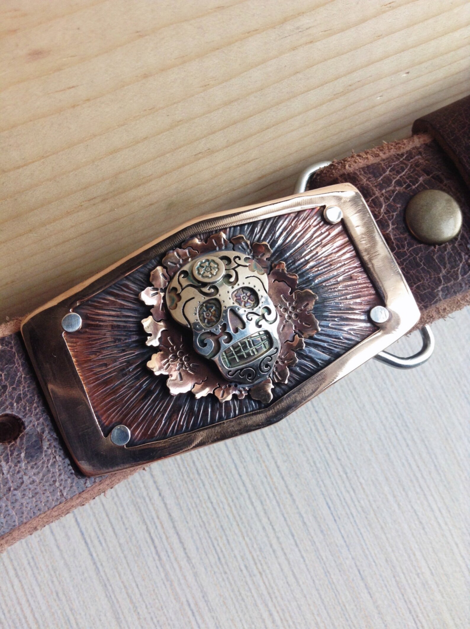 Sugar Skull Dia De Los Muertos Belt Buckle in Copper Bronze | Etsy
