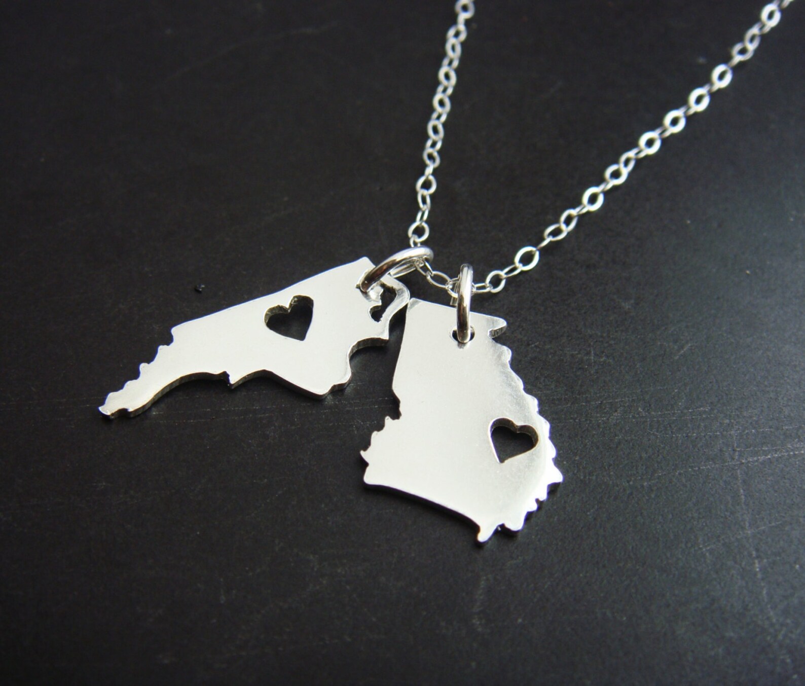 Double Micro State or Country Pendant in Sterling Silver Made - Etsy