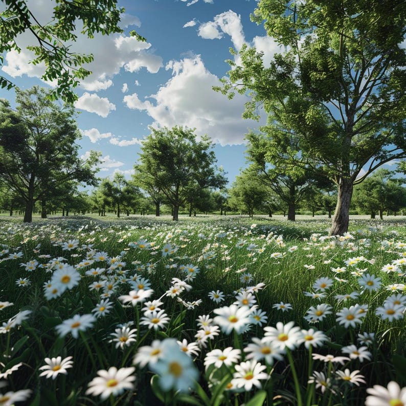 24 Spring Meadow Clipart, Pastoral Scene Clipart, Nature Digital Art ...