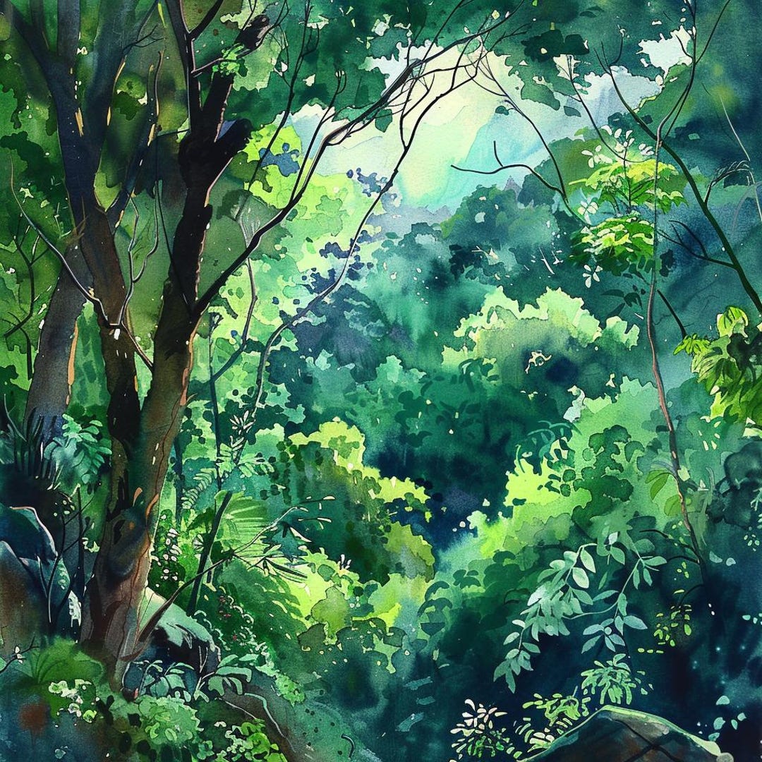 24 Nature Forest Clipart, Forest Greenery Clipart, Lush Green Trees, Watercolor Forest Scene ...