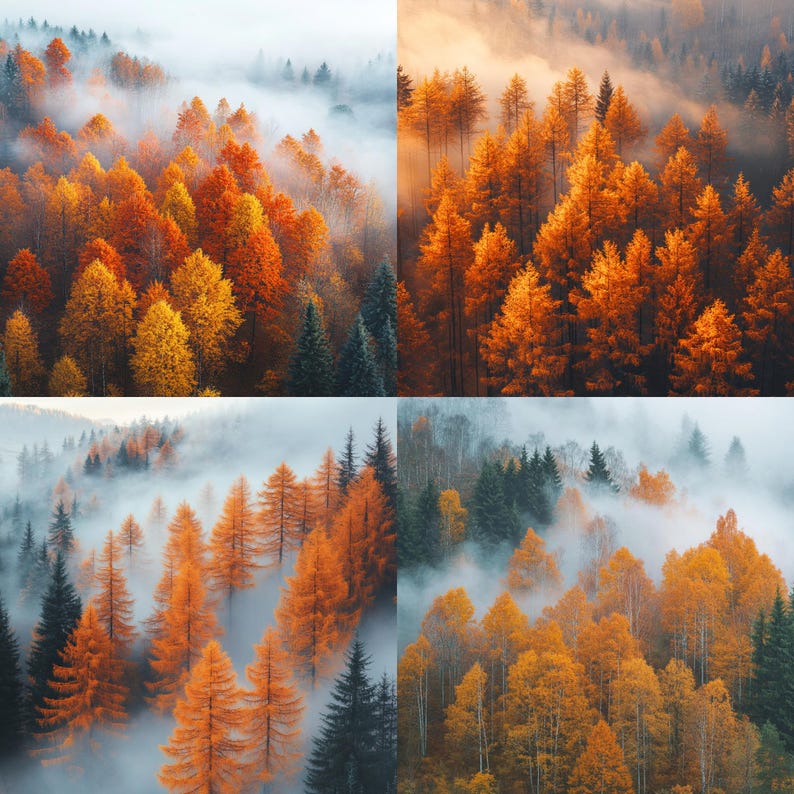 24 Autumn Forest Clipart, Fall Trees Digital Download, Misty Morning ...