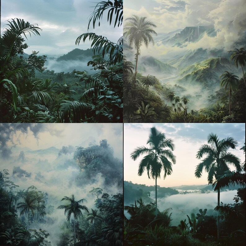 24 Tropical Jungle Clipart Pack, Rainforest, Misty Jungle Scene, Nature ...