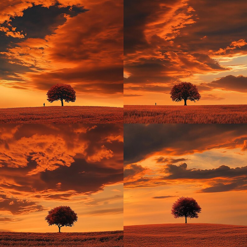 24 Sunset Tree Clipart, Lone Tree Silhouette, Dramatic Sunset Sky ...