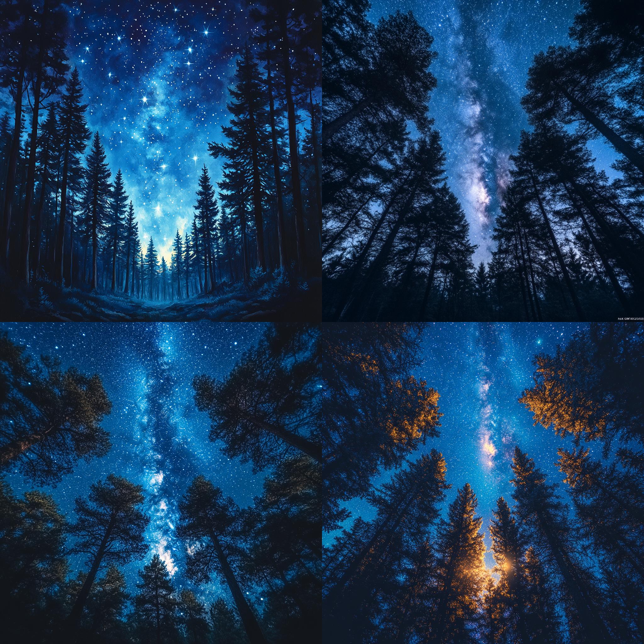 24 Starry Night Forest Clipart, Cosmic Woodland Sky Art, Galaxy Night ...